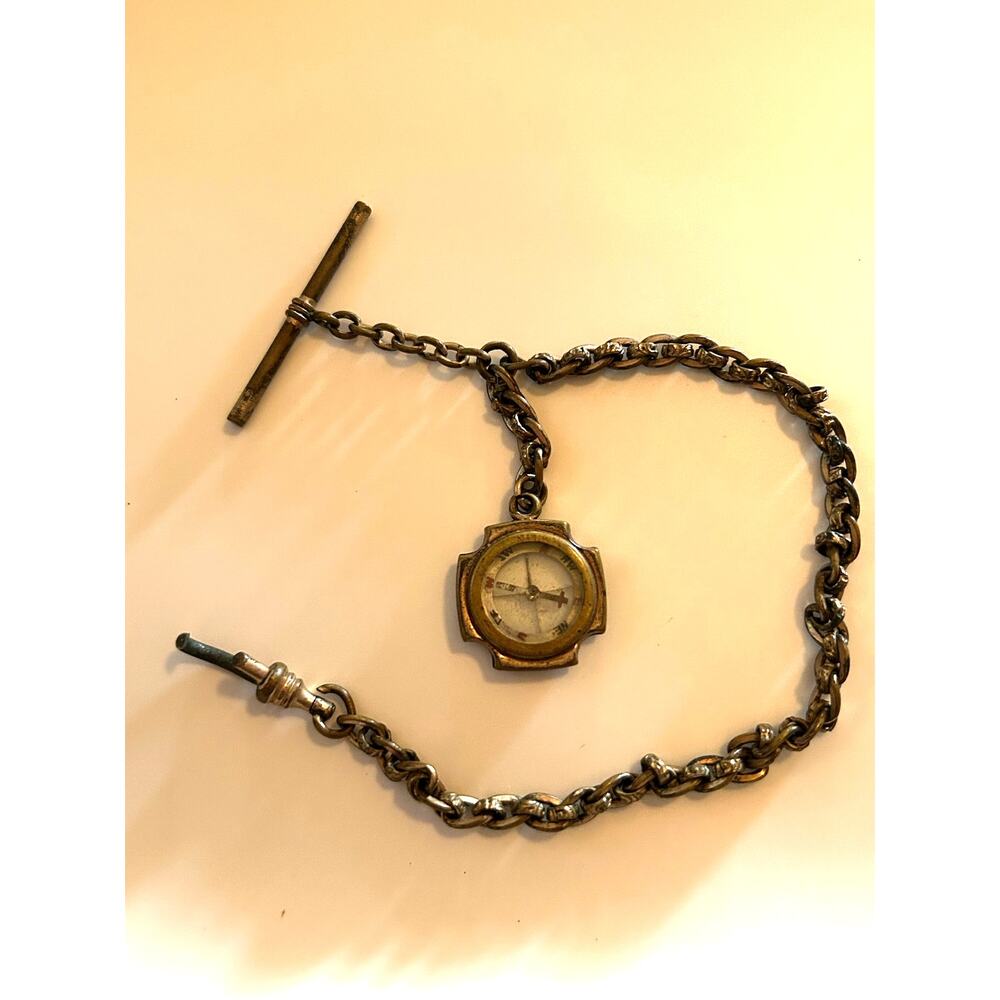 Antique Victorian Compass Fob Slide Chain For Repair - Gem
